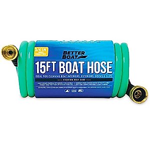 15FT Coiled Boat Hose | Coil Hose Water Hoses Expandable Perfect Coil Water Hose RV Wash Water Hose Spring Washdown Short Small 15 Foot Coiling Garden Marine Grade 3/4 Inch Connectors Self Recoil