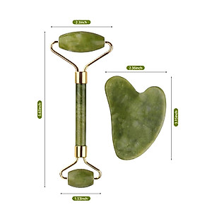 Jade Roller for Face, Jade Roller and Gua Sha Set, EUASOO 100% Real Natural Beauty Jade Facial Roller Massage Tool for Face Eyes Neck Body – Anti Aging Beauty Treatment