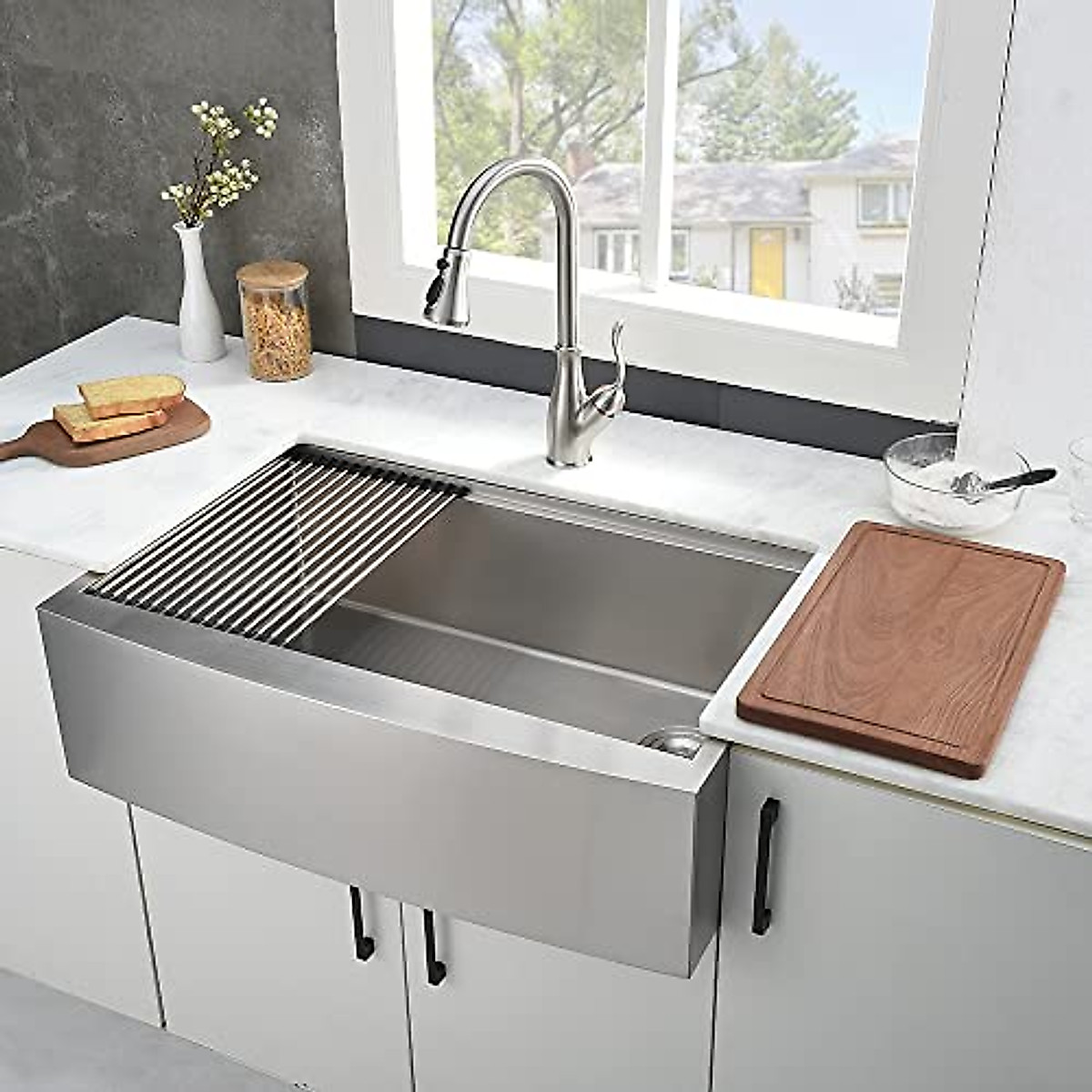 30 Inch Stainless Steel Farmhouse Sink-Jshozzy 30x22 Farm Sink Apron Front Farmhouse Kitchen Sink 16 Gauge Stainless Steel Single Bowl Kitchen Sink