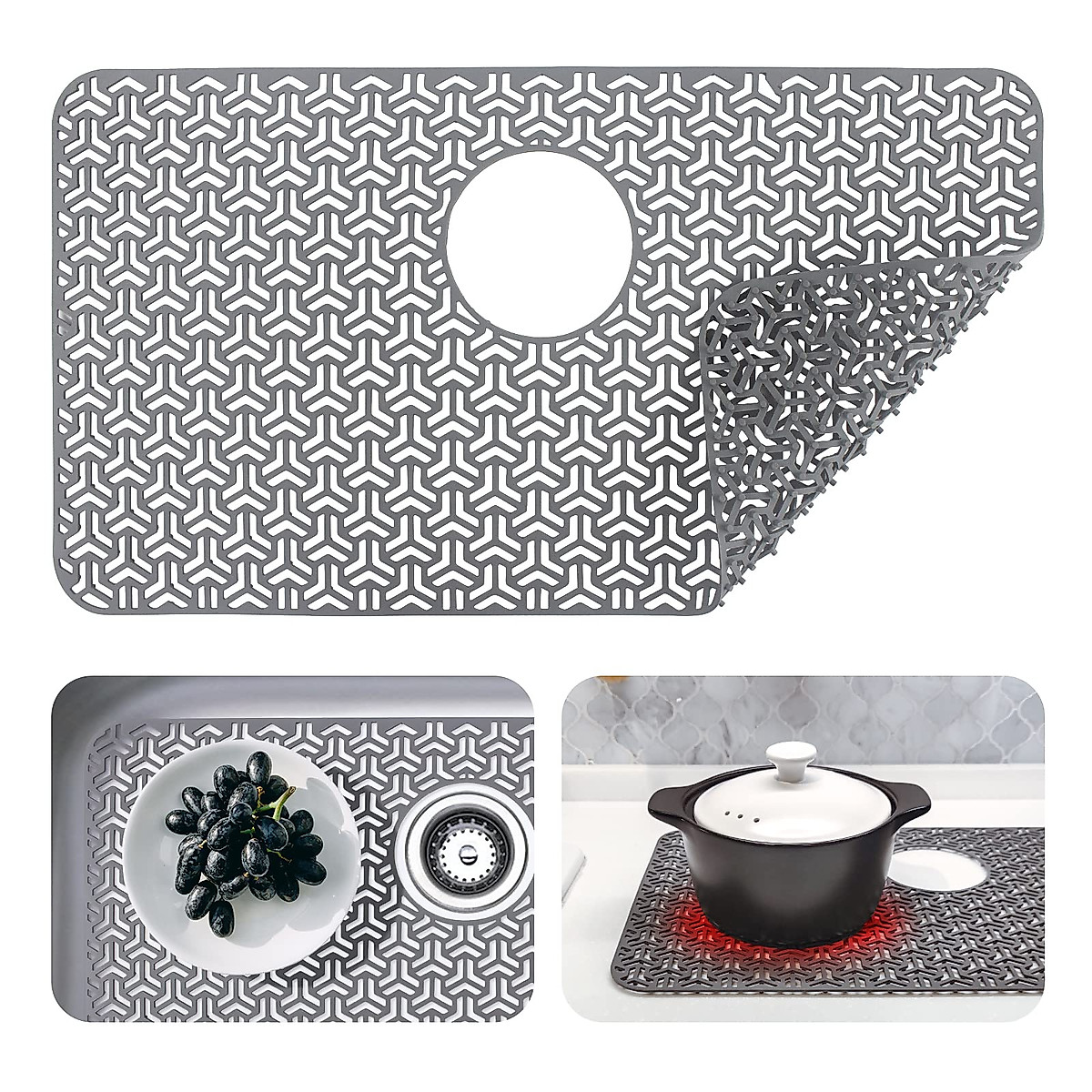 Sink Mats for Bottom of Kitchen Sink with Rear Drain, 26''x14'' Sink Protectors for Kitchen Sink, Non-slip Silicone Kitchen Sink Mats and Protectors, Heat Resistant Sink Mats for Stainless Steel Sink