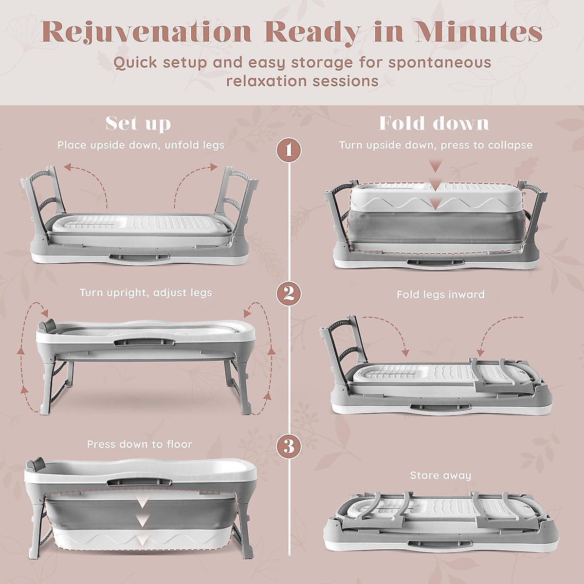 Portable Bathtub for Adult - Large 56'in Foldable Collapsible tub - Ergonomically Designed for the Ultimate Relaxing Soaking Bath. Ideal for Small Spaces - Quick, Effortless Folding Bathtub