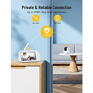 PARIS RHÔNE Video Baby Monitor, 5" 720P HD Baby Monitor with Camera and Audio, No WiFi, 2 Way Audio, VOX Mode, Infrared Night Vision, Feeding Reminder, Wide-Angle View Temperature Sensor Lullabies
