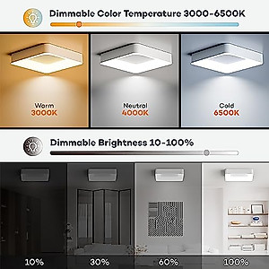 BLNAN 12 Inch Dimmable Flush Mount LED Ceiling Light Fixture with Remote Control, 24W 2400LM 3000K-6500K Dimming Ceiling Lamp for Bedroom Kitchen Hallway