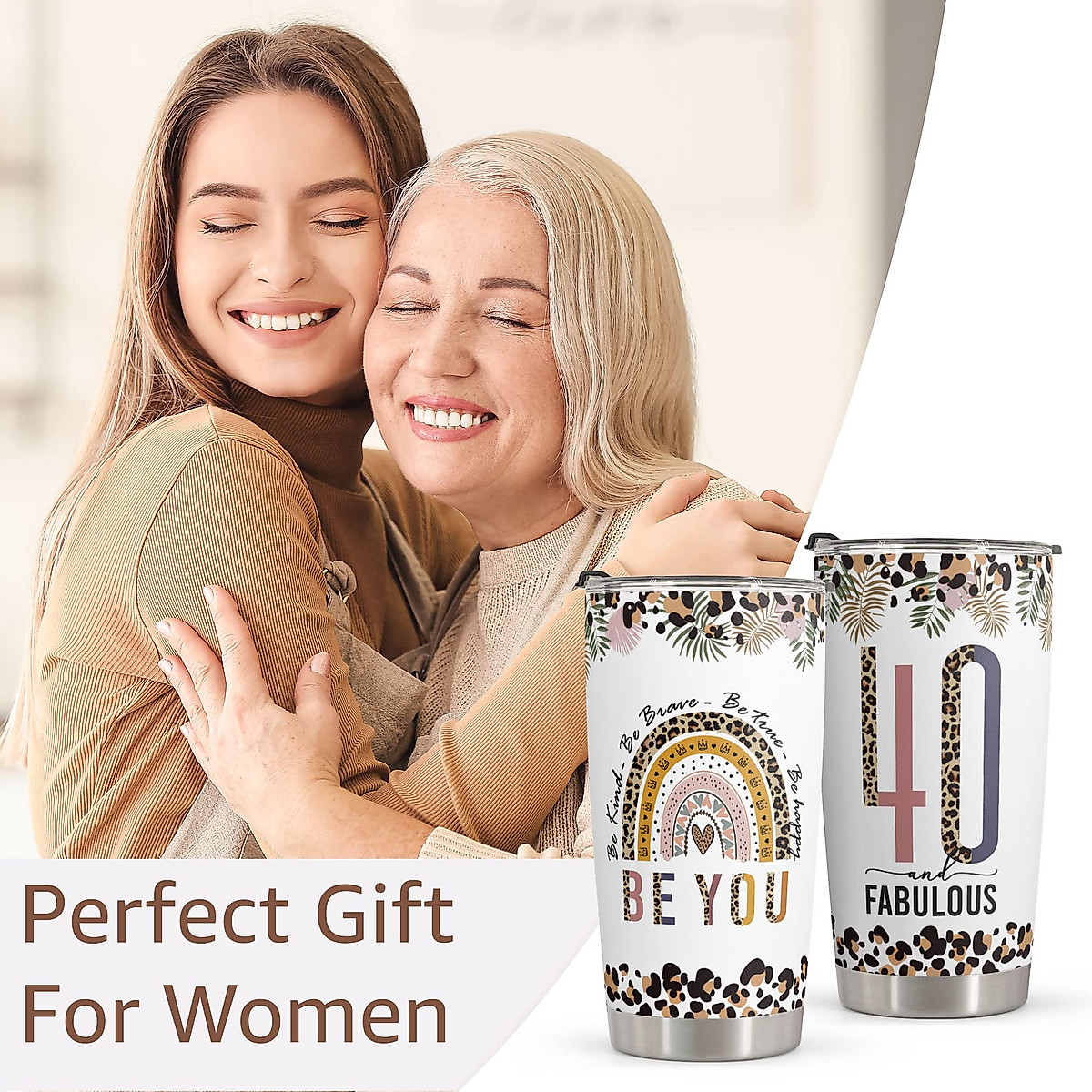 Macorner 40th Birthday Gifts for Women - 40 & Fabulous Tumbler 20oz - 40 Years Old Birthday Gifts Idea for Women - Gifts for Women Besties Friends Sister Coworker Mom Wife Her Turning 40