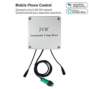 JVR Chicken Coop Door Automatic Smart 2.4 GHz WIFI Opener with Safety Mechanism, Work With Alexa & Google Assistant, Rainproof Sunrise/Sunset Timer Controller Actuator Motor APP/Remote (Smart Version)