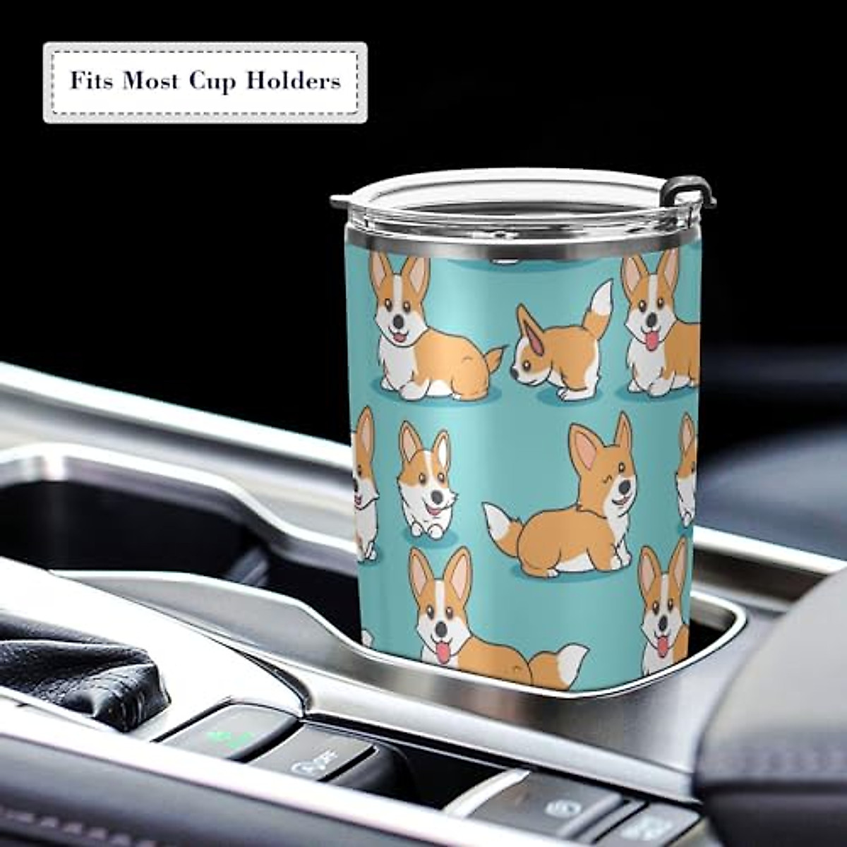 HXshaoye naughty animal corgis dogs Stainless Steel straw, vacuum insulated water bottle with Straw Leak Resistant Flip insulated coffee mug with lid for hot and cold drinks simple tumblers with lids