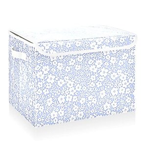 CaTaKu Purple Small Floral Storage Bins with Lids Fabric Large Storage Container Cube Basket with Handle Decorative Storage Boxes for Organizing Clothes Shelves
