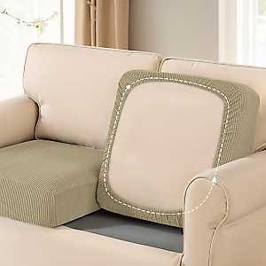 SUBRTEX Stretch Cushion Covers Couch Cushion Slipcovers RV Seat Covers Chair Loveseat Sofa Cushion Protector Spandex Elastic Furniture Protector for Seat (2 Packs, Sand)