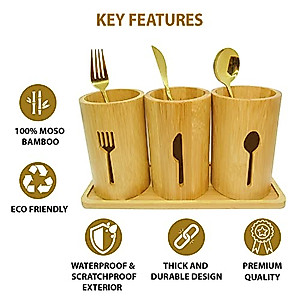 365Home Bamboo Silverware Organizer Countertop, Flatware Caddy, Bamboo Utensil Holder for Party, Kitchen Table, Farmhouse
