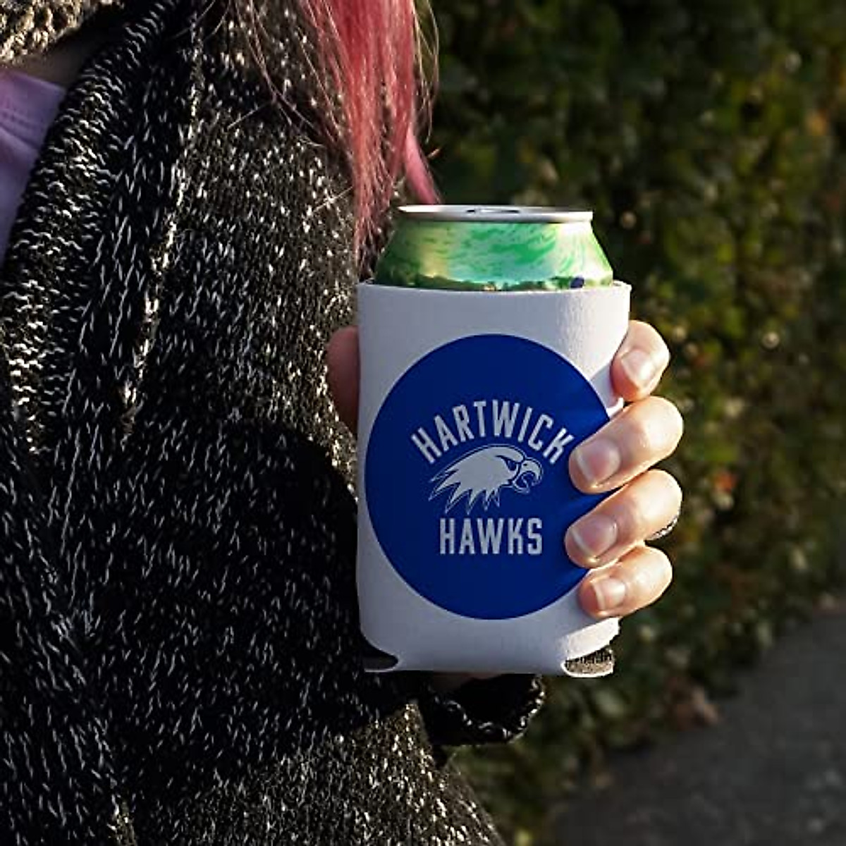 Hartwick College Hawks Logo Can Cooler - Drink Sleeve Hugger Collapsible Insulator - Beverage Insulated Holder