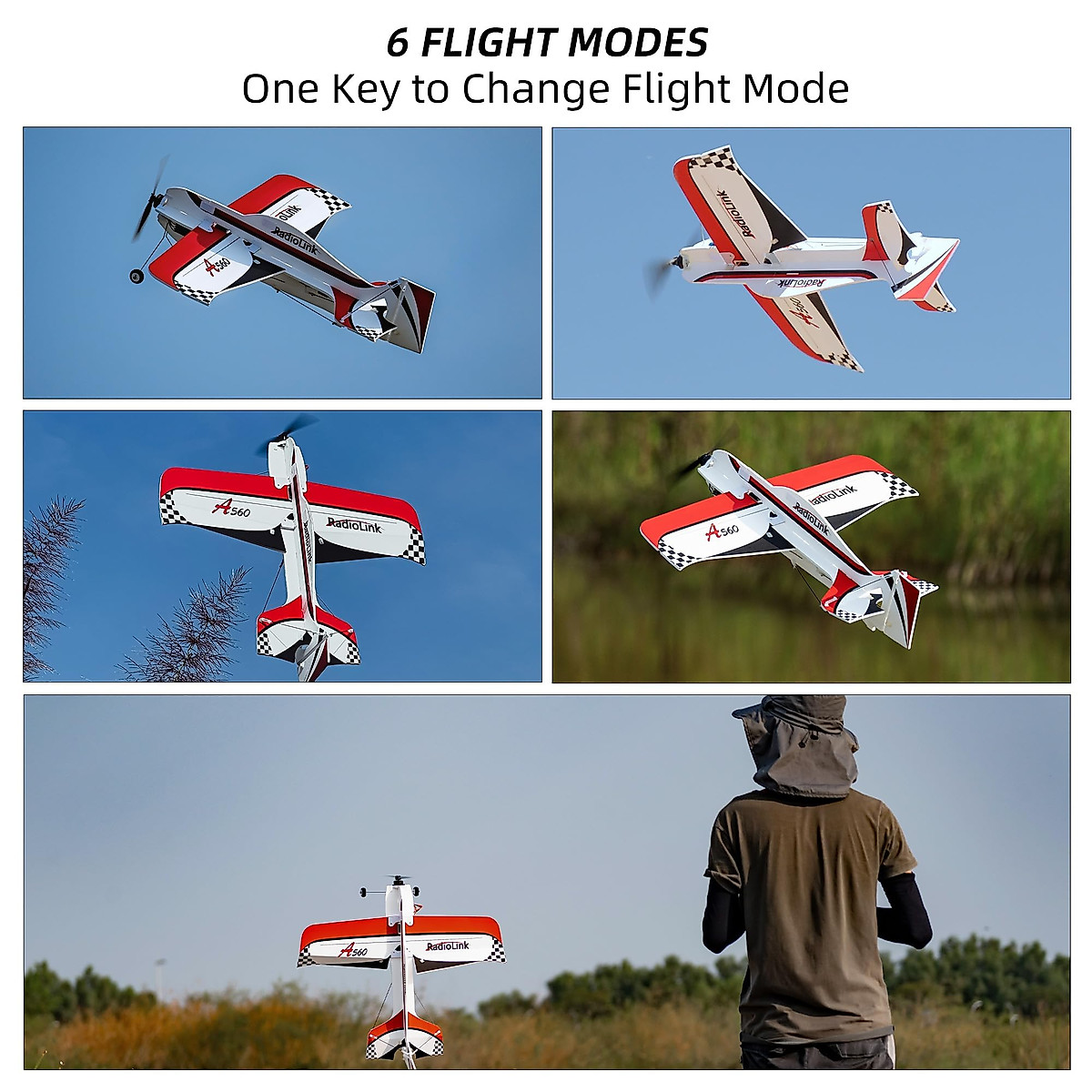 Radiolink A560 Ready to Fly (RTF) 3D RC Airplane 580mm Wingspan with Byme-A Gyro FC, 6 Flight Modes, Brushless Motor 15A ESC RC Plane, T8S TX & R8XM RX Voltage Telemetry for Beginner or Experienced