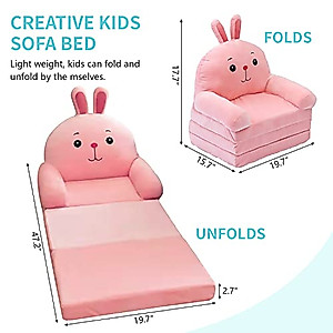 DOFIMATE 2 in 1 Pink Kids Toddler Couch Fold Out, Plush Kids Chair for Girls Toddlers Sofa Personalized Baby Couch Flip Open Mini Couch Baby Sofa Bed Chair for Toddlers Girls 0-3