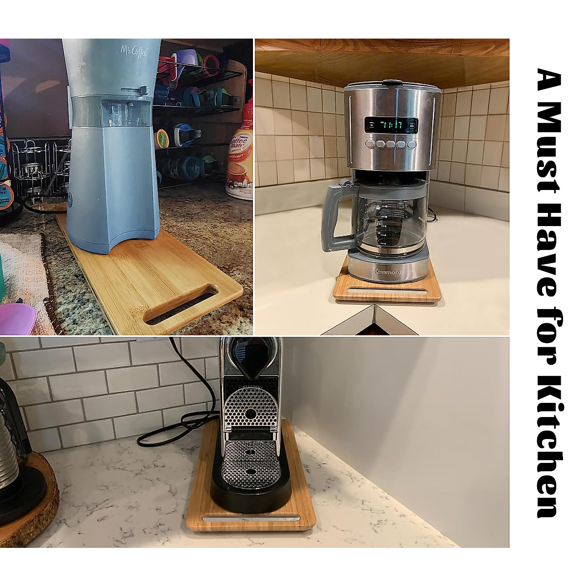 Appliances Slider Mat for Countertop & Under Cabinet,100% Bamboo Sliding Tray for Coffee Pot/Coffeemaker/Ice Maker/Air Fryer/Kitchen Aid Mixer etc,Simple Functional & 360° Easy Moving 7.5” X 14.5”in