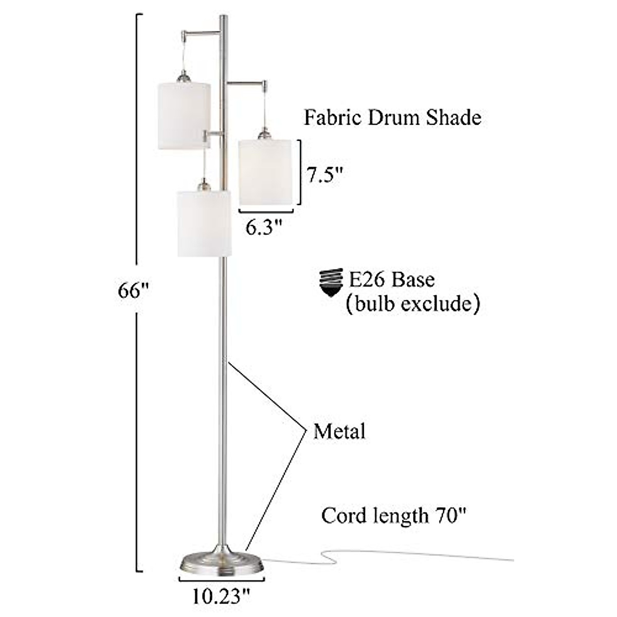 WOXXX Industrial Floor Lamp with White Fabric Shade Rustic Farmhouse Standing Lamp Modern Tree Floor Lamps for Living Room Bedrooms Office, Room Lamp Tall Lamps Corner Lamp Chrome（Bulbs Exclude）