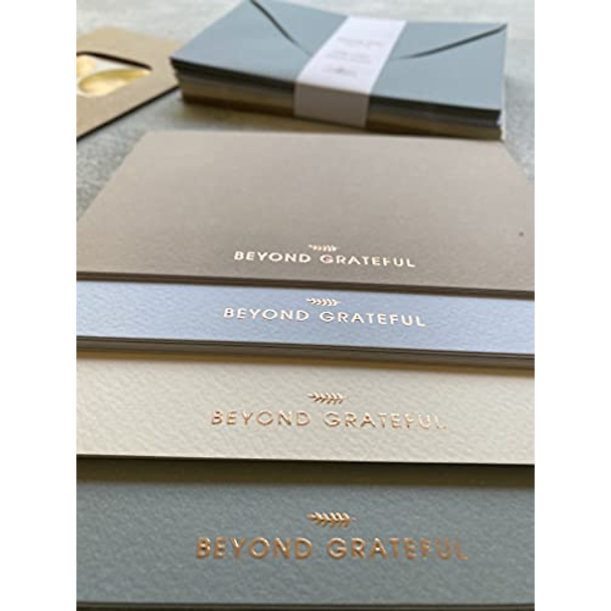 (36 Pack) Run2Print Beyond Grateful Thank You Cards With Envelopes & Gift of 36 Foiled Stickers - Elegant Dusty Blue Emboss Rose Gold Foil Pressed Blank Notes Wedding All Occasion Cards (Dusty Blue)