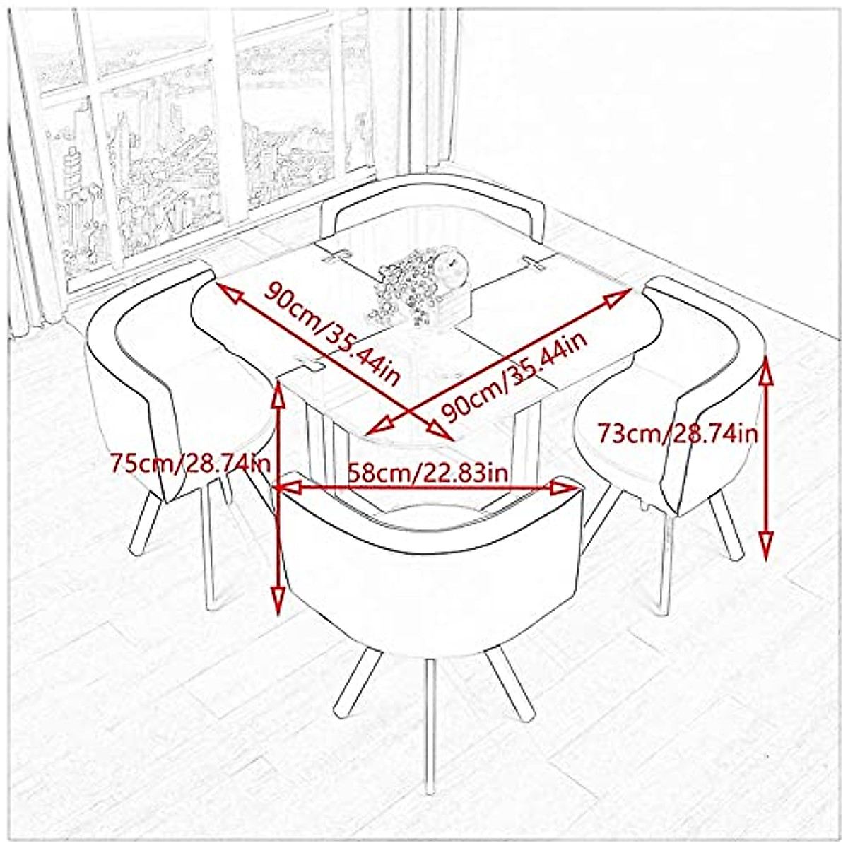 Office Business Hotel Lobby Dining Table Set, Home Dining Room Furniture Set 1 Table 4 Chairs Kitchen Bar Balcony Bedroom Library Billiard Hall Office (Color : Black, Size : Square)