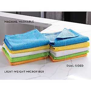 S&T INC. Dish Cleaning Cloths with Poly Scour Side, Microfiber Cleaning Cloths, Assorted, 12 In. x 12 In., 10 Pack