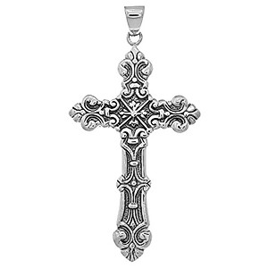Jewelry Trends Sterling Silver X-Large Medieval Fleur de Lis Gothic Cross Pendant