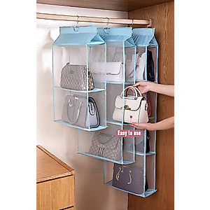 AARAINBOW Hanging Clear Handbag Purse Organizer for Closet, Handbag Organizer with Hook 4 Easy Access Pockets Wardrobe Closet Space Saving Organizers System, 47.2 L x 15.7Wx 6.3D (Gray)
