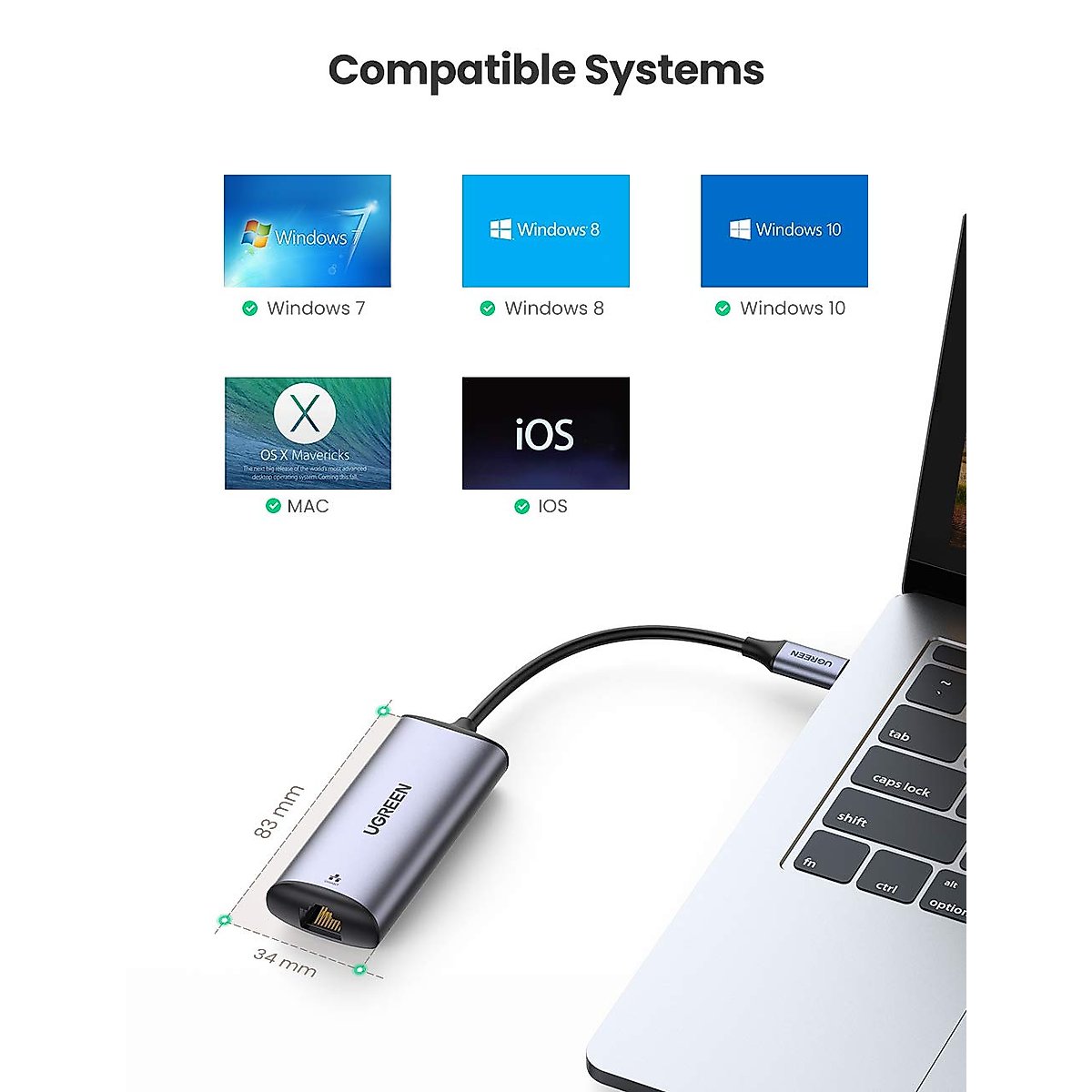 UGREEN USB C Ethernet Adapter 2.5G Gigabit Network Adapter Thunderbolt 3 RJ45 LAN Converter for iMac 2021 M1, MacBook Pro/Air, iPad Pro M1, iPad Air 4, Surface Pro 7, Dell XP15 13, Windows, MacOS, iOS