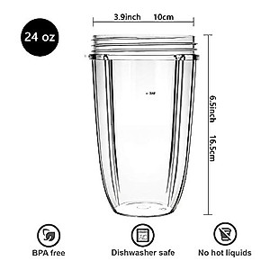Blender Replacement Parts for Nutribullet Blender, 24OZ Cup with Replacement Extractor Blade Compatible with Nutribullet 600W 900W Blenders