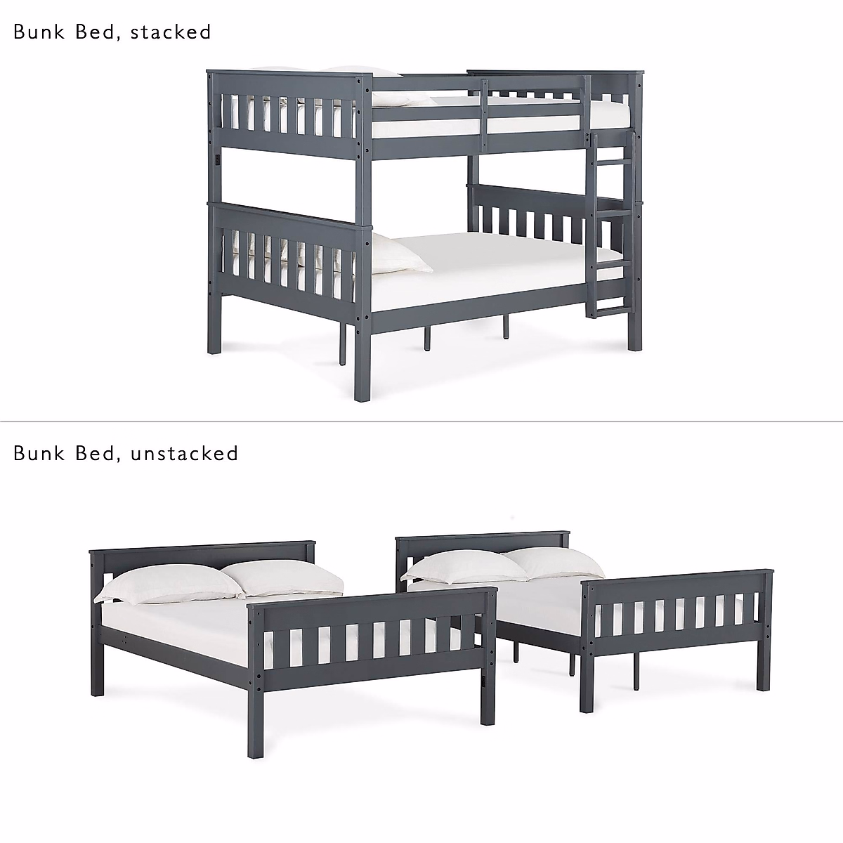 Dorel Living Moon Full Over Full Bunk Bed with USB Port, Gray