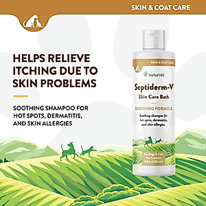 NaturVet Septiderm-V Skin Care Bath Wash for Dogs & Cats – Pet Health Supplement for Dermatitis, Dog Skin Allergies, Itching, Hot Spots – Pet Shampoo, Grooming Aid – 8 Oz.