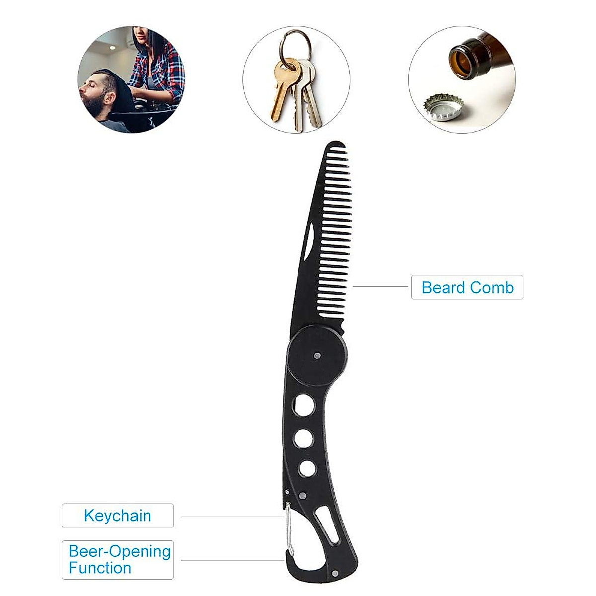 Stainless Steel Beard Comb, Portable Foldable Beard Comb, Men Beard Mustache Styling Hair Combs Antistatic Mustache Comb Perfect for Wallet and Pocket