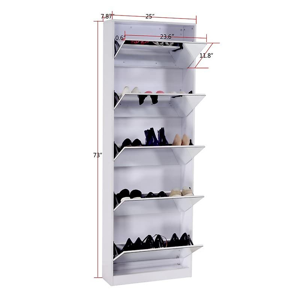 Organizedlife Mirror Shoe Cabinet, Wooden Shoe Organizer with 5 Tier, Full Length Mirror Shoe Rack,Shoe Cabinet for Entryway