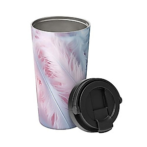 WANGXUEE Feather Print 500ml Stainless Steel Travel Tumbler Double Wall Vacuum Insulated Coffee Mug