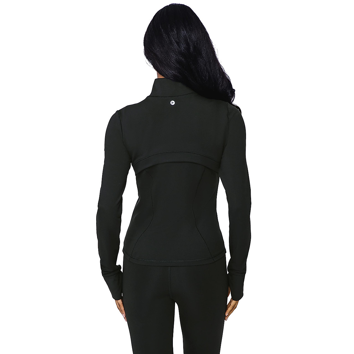 90 Degree By Reflex Womens Full Zip High-Low Running Track Jacket - Black Interlink - Large
