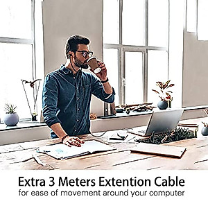 SIMOLIO Anti-Dropping Wired TV Earphone with Volume Control, Extra Long Cord Headphone with Mic for TV, PC, RCA & 3.5mm Cable Included, 14.9ft Extension Cable Earphone, Extra Soft Ear Tips, SM-901TV