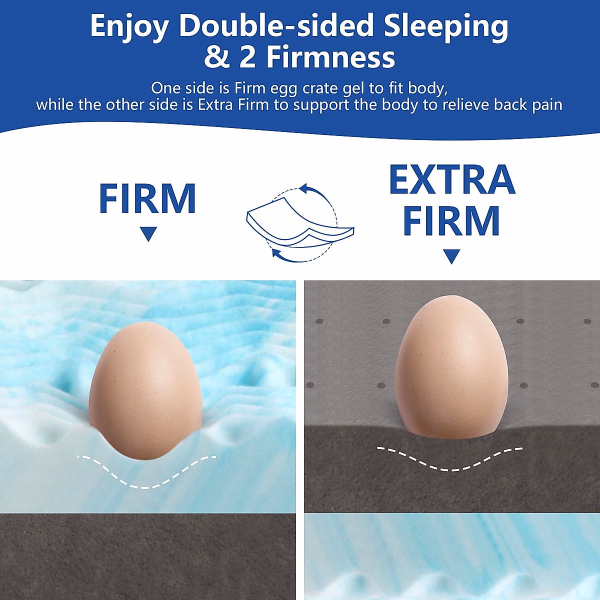 4 Inch Extra Firm Memory Foam Mattress Topper King Size Bed Topper with Ice Silk Cover, Premium Cooling Gel+Bamboo High-Density Mattress Topper, Firm to Extra Firm Mattress Topper for Pain Relief