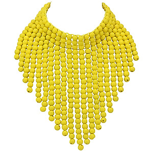 Coiris Boho African Wooden Beaded Bib Statement Necklace Strands Layered Cluster Chunky Collar Choker Wood Necklace for Women Fashion Costume Jewelry(N0065-Yellow)