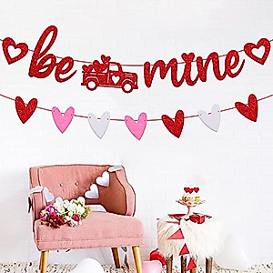 Happy Valentine’s Day Be Mine Banner Valentine Decoration Wedding Engagement Bridal Shower Romantic Theme Party Supplies I Love You XOXO Glitter Pink Red Decoration