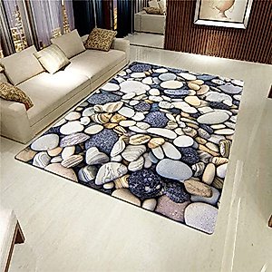 Anti Slip Backing Rugs for Living Room 8X10 Feet / 240X300 Cm Rug, Fluffy Shag Area Rug Carpet, Stain Resistant,Non-Shed,Ideal Home Decor Carpet White Blue Stone Pattern