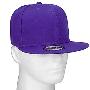 Falari Snapback Hat Cap Hip Hop Style Flat Bill Blank Solid Color Adjustable Size G201-26-Purple