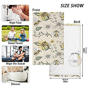Sletend Bees Flower Bathroom Towels Hand Towels Set of 2 Bathroom Purified Cotton Face Towels Absorbent Super Soft Towel Quick Drying Washcloths for Hotel Gym Spa 16x28 Inch