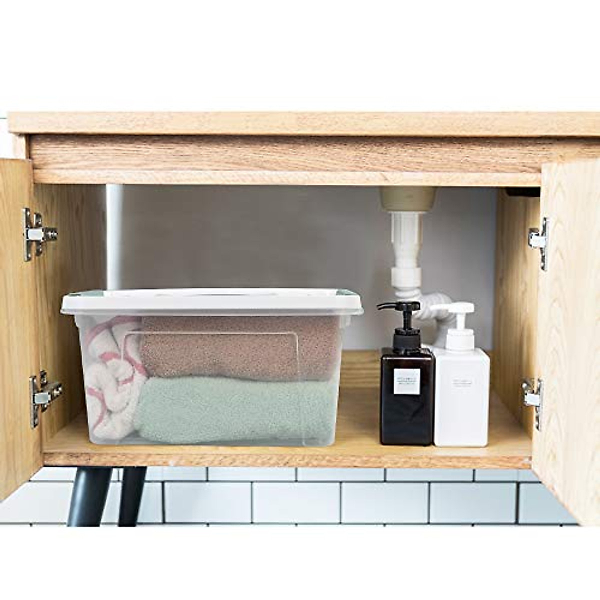 Saedy 6 Quart Clear Plastic Multipurpose Lidded Storage Container Box Bin with Handle, 2-Pack