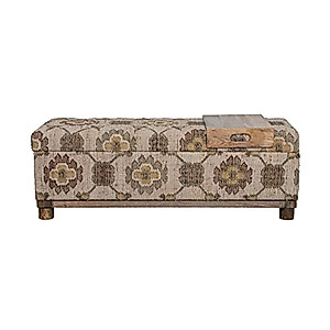 Creative Co-Op Cotton Kilim Upholstered Mango Wood Bench with Floral Pattern and Removable Tray, Multicolor Sofas, 55" L x 18" W x 19" H