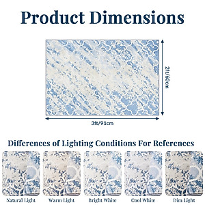 Acrylic Step Stool with Handles, 2x3 Small Entryway Rug Non-Slip Moroccan Light Blue Area Rug Faux Wool Bedroom Bedside Rug