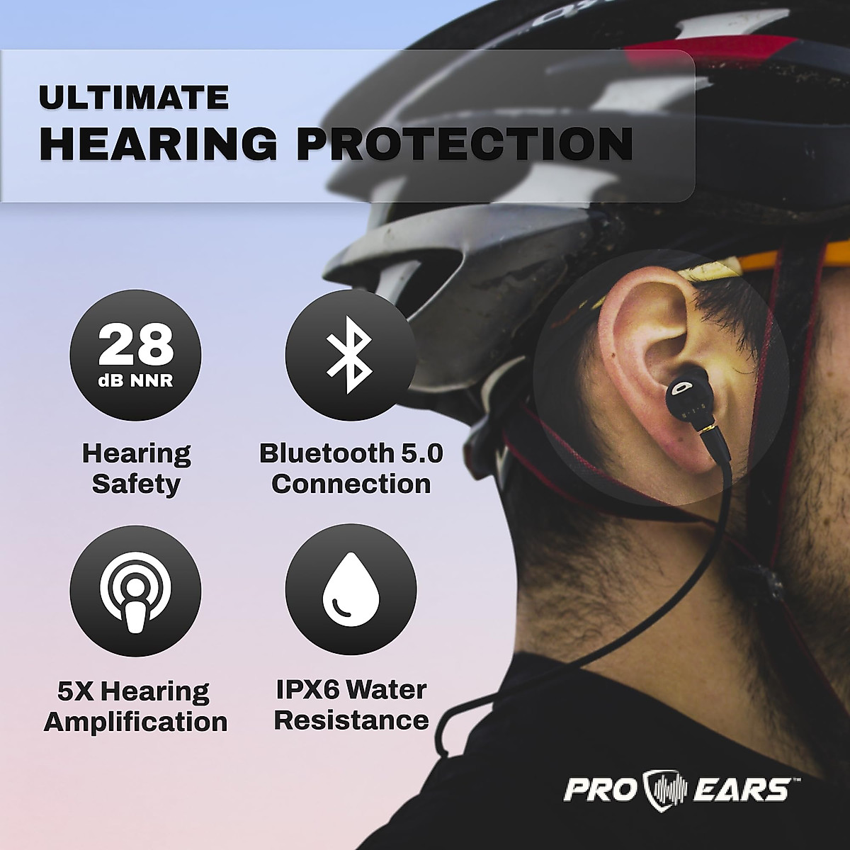 Pro Ears Stealth Elite, 28 dB NRR, IPX6 Waterproof, Bluetooth 5.0 Ear Protection with 3 Modes - Isolation, Awareness, Amplification