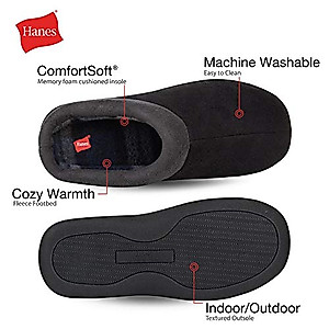 Hanes Men's Memory Foam Indoor/Outdoor Microsuede Clog Slipper Shoe, Black, Medium