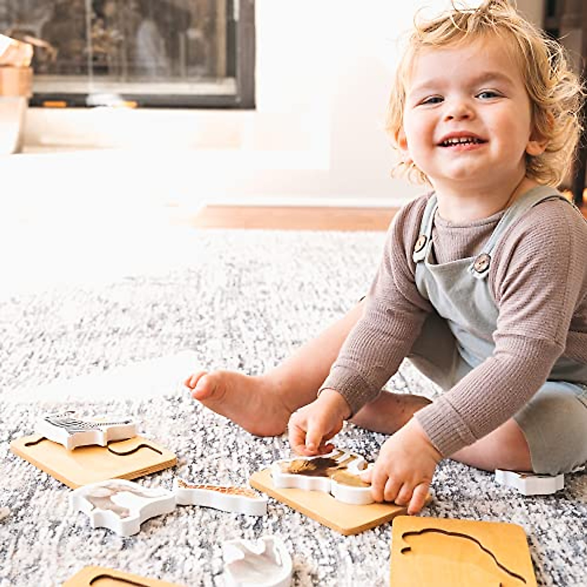 Wooden Montessori Animal Puzzles for Toddlers 1-3 | Realistic Chunky Safari Animal Shape Puzzle | Educational Learning Toy