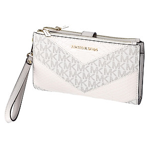 Michael Kors Jet Set Travel Large Double Zip Wallet MK Signature Multi Python Design (Light Cream)