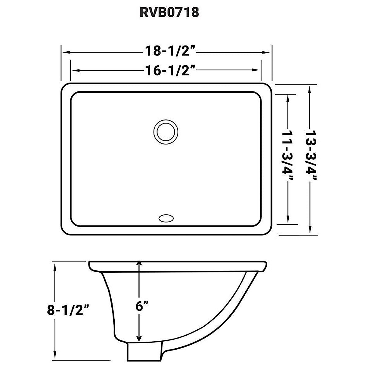 Ruvati 18 x 13 inch Undermount Bathroom Vanity Sink White Rectangular Porcelain Ceramic with Overflow - RVB0718