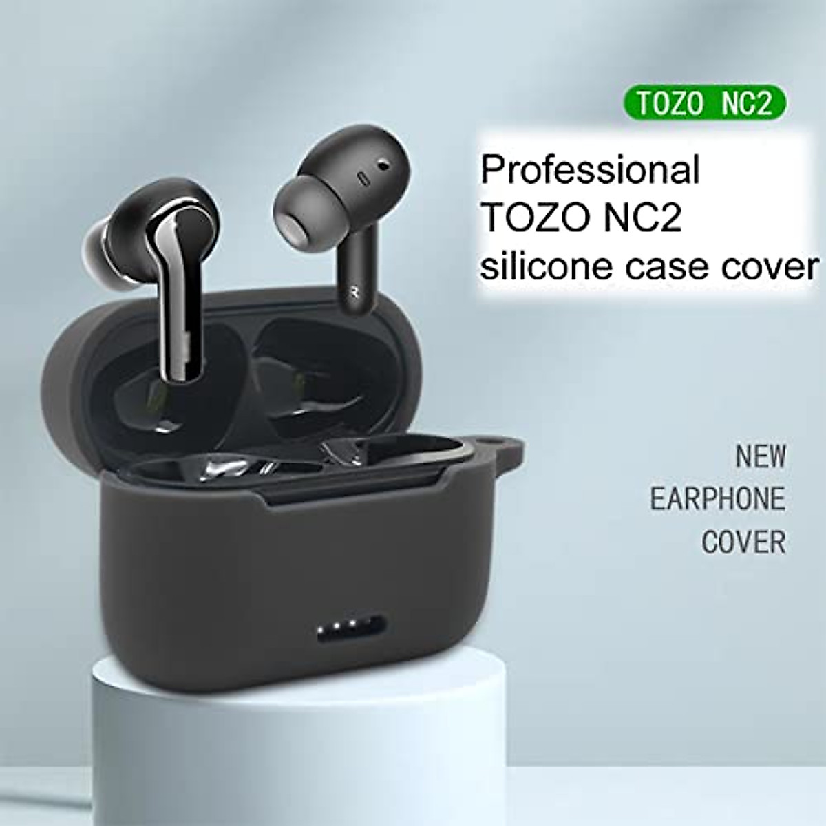 Claiol Silicone Case for TOZO NC2, Premium Shockproof Protective TOZO NC2 Case Cover with Keychain. (Black)