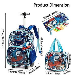 MOHCO Clear Rolling Backpack Kids Wheeled School Bookbag for Boys and Girls (Shark)
