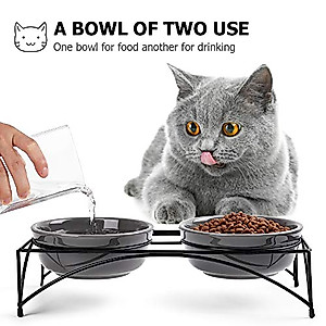 Y YHY Cat Food Bowls, Elevated Cat Bowls, Raised Pet Food Water Bowls with Stand, Ceramic Pet Bowls for Cat or Dogs, 12 Ounces Cat Dishes, Grey