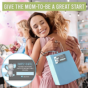 Hadley Designs 50 Fill in Baby Shower Invitations, 25 Books For Baby Shower Request Cards, 25 Baby Shower Diaper Raffle Tickets For Baby Shower Boy, Cute Elephant Jungle Write in Diaper Raffle Cards